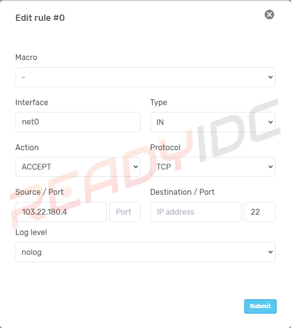 ขั้นตอนการเปิดใช้งาน Firewall Rules - ReadyIDC : Service 24 Hour Support