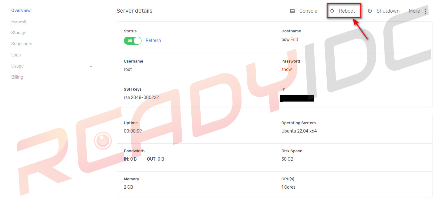 ขั้นตอนการ Reboot VM - ReadyIDC : Service 24 Hour Support