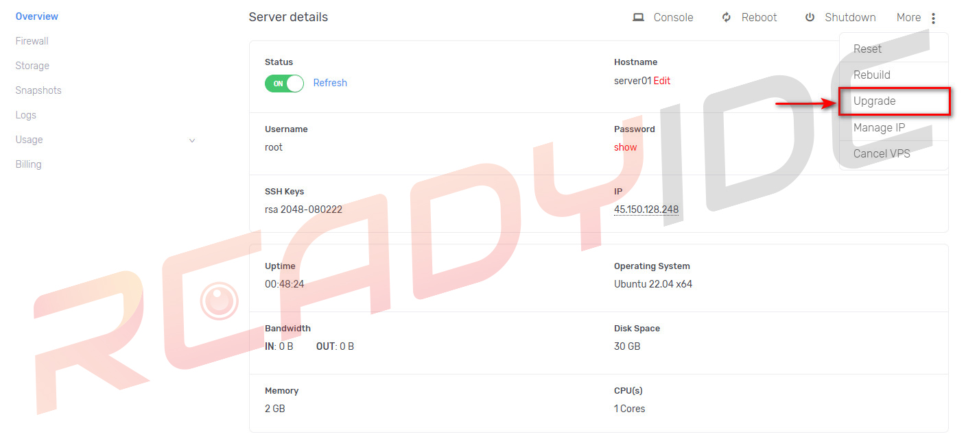 ขั้นตอนการ Upgrade Package - ReadyIDC : Service 24 Hour Support